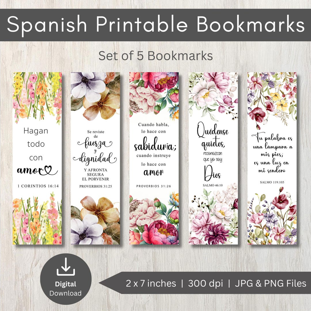 Spanish Bible Verse Bookmarks: Floral Christian PNG Set (digital ...