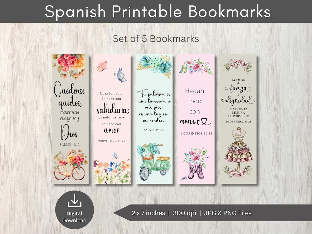Spanish Bible Bookmarks, Bookmark Set, Printable Bible Verse Bookmarks ...