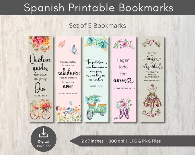 Set of 5 Spanish Bible Verse Printable Bookmarks, Christian Scripture ...