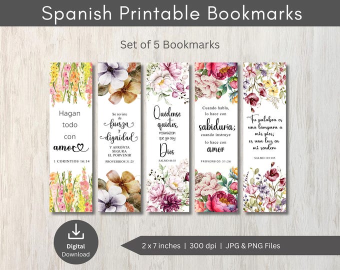 Set of 5 Spanish Bible Verse Printable Bookmarks, Christian Scripture ...