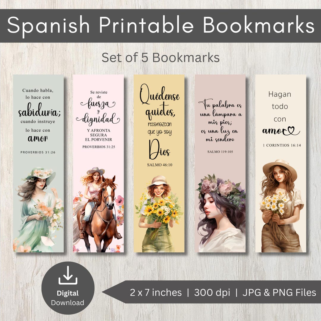 Spanish Bible Bookmarks, Bookmark Set, Printable Bible Verse Bookmarks ...