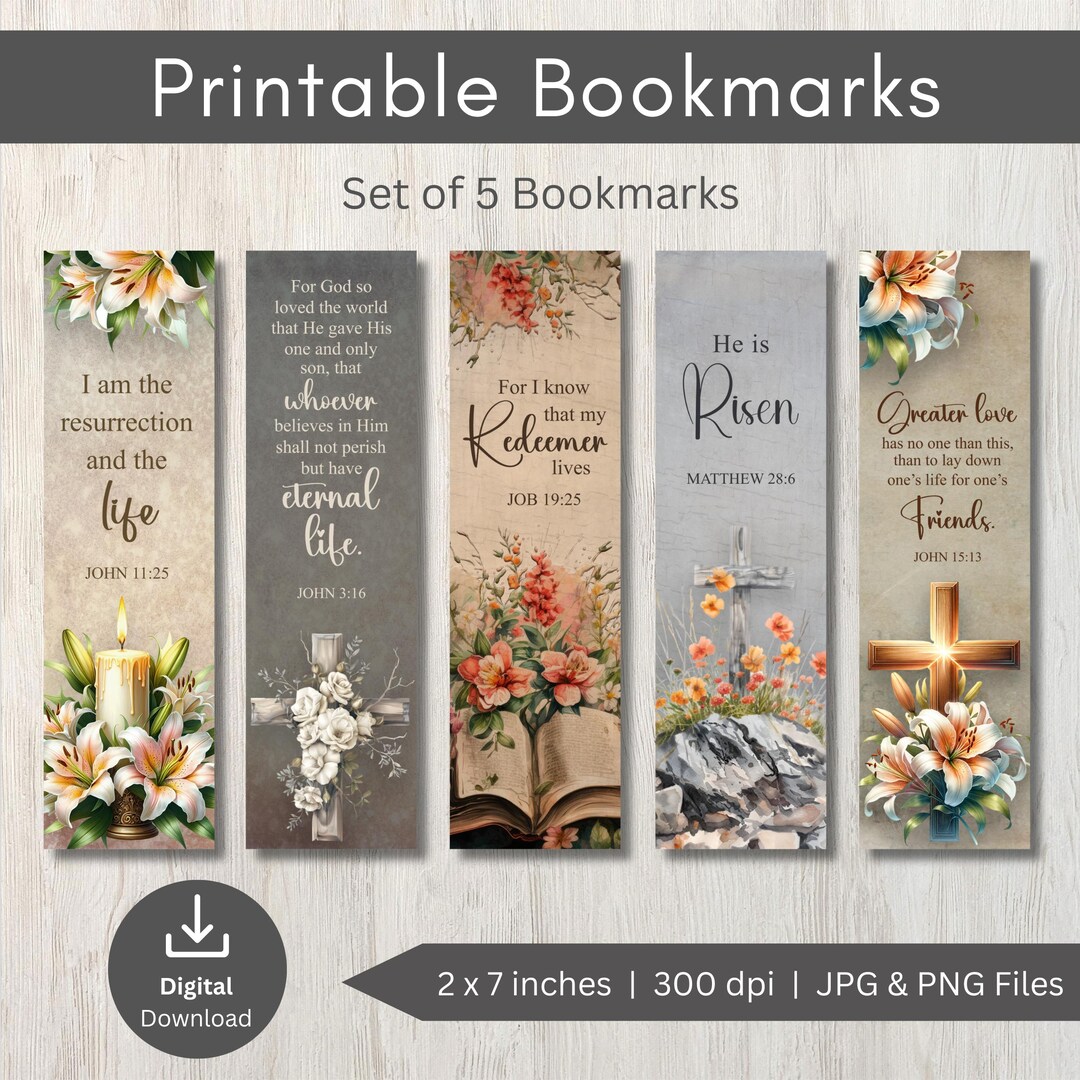 Christian Easter Bible Verse Bookmarks: Floral PNG Set (digital ...