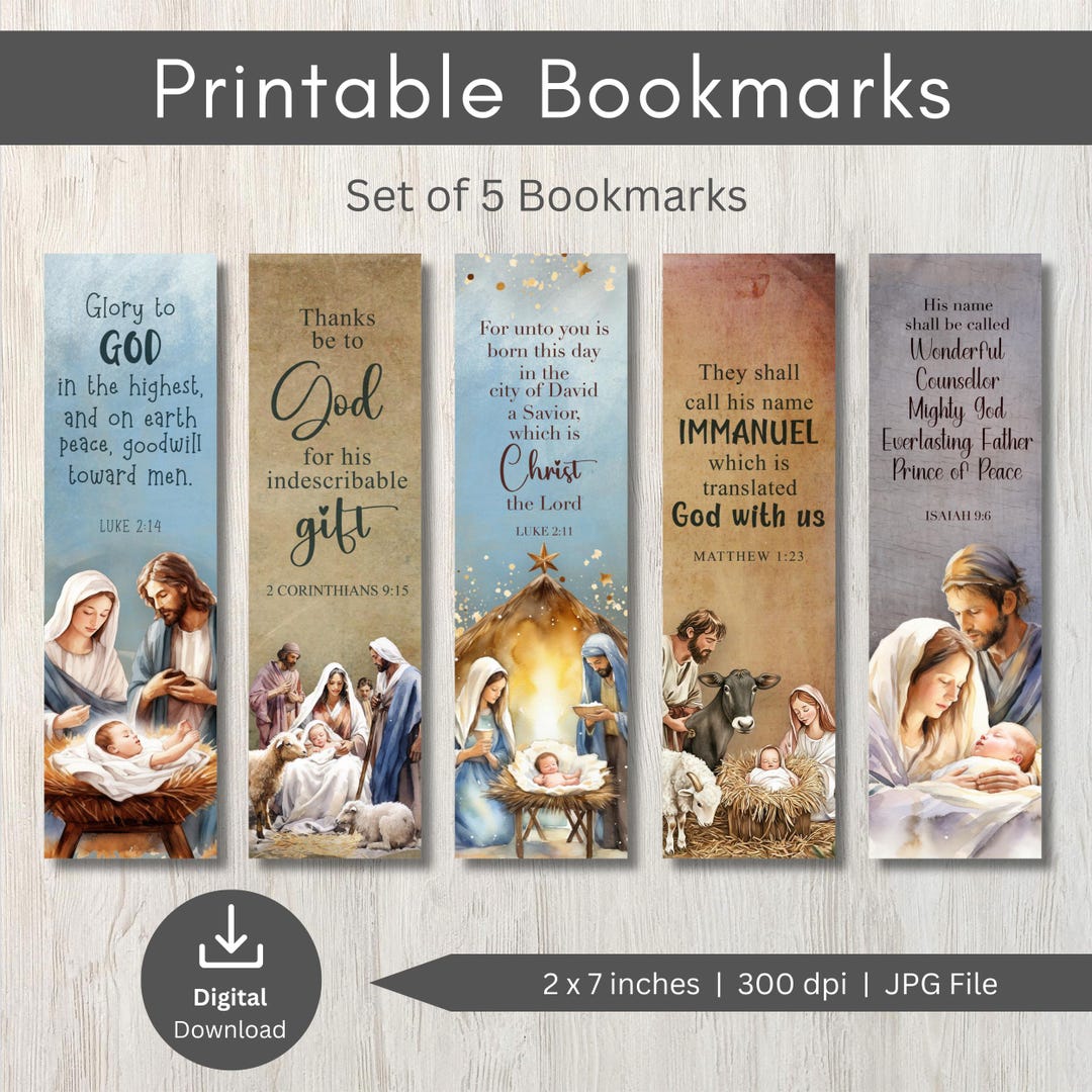 Nativity Bookmarks Printable, Christmas Printable Bookmarks, Bible ...