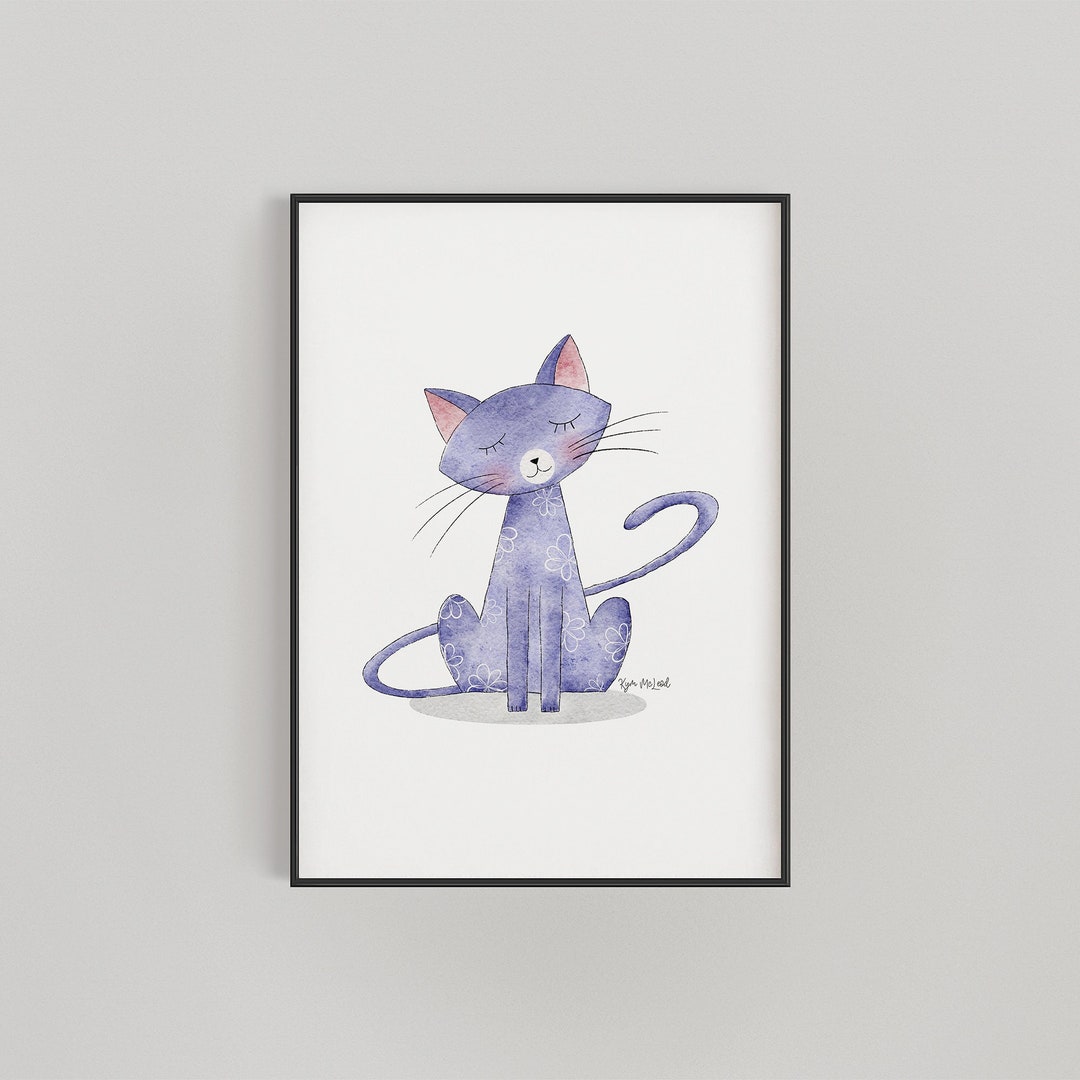 Cute Cat Print Watercolor Art Digital Printable Cat - Etsy