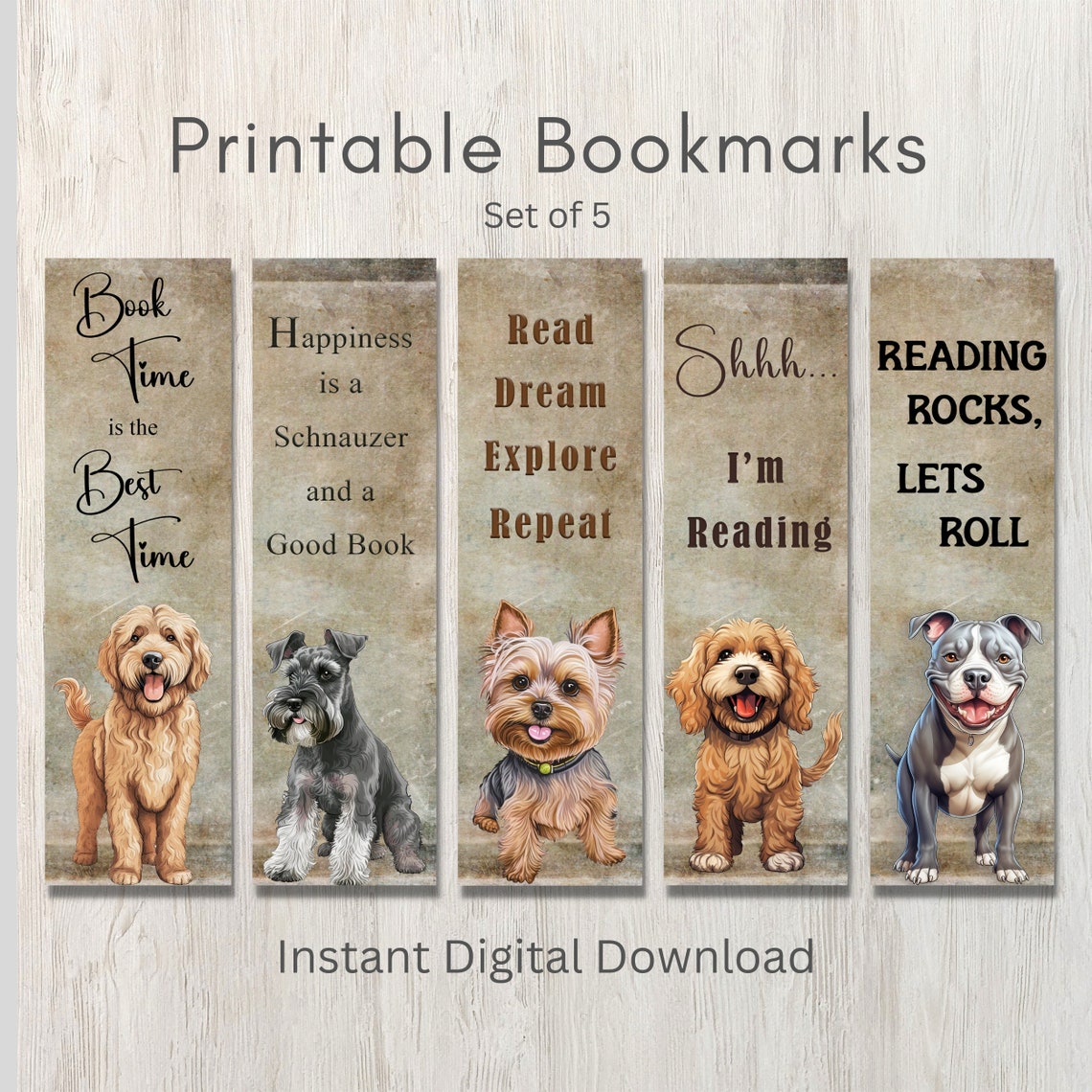 Printable Bookmarks, Dog Lover Bookmarks, Bookmark Set, Cute Bookmarks ...