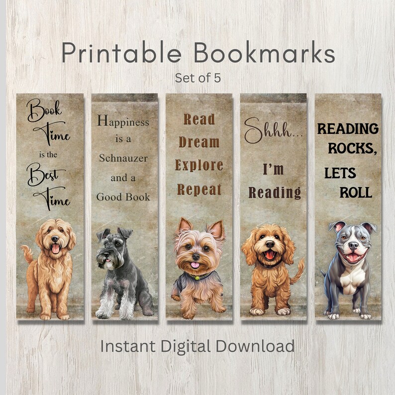 Printable Bookmarks, Dog Lover Bookmarks, Bookmark Set, Cute Bookmarks ...