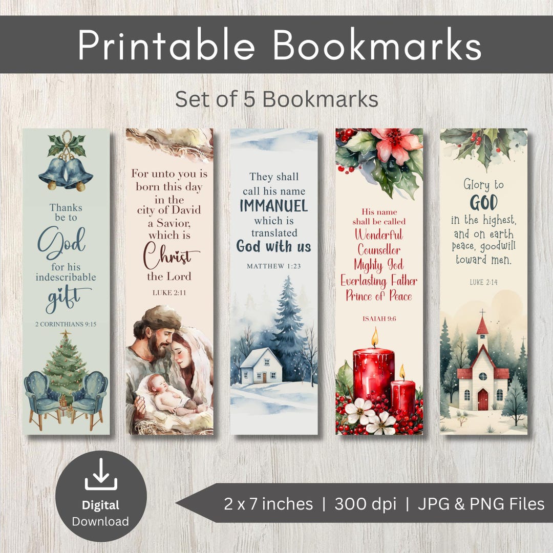 Christmas Printable Bookmarks Set With Bible Verses - Christian PNG ...
