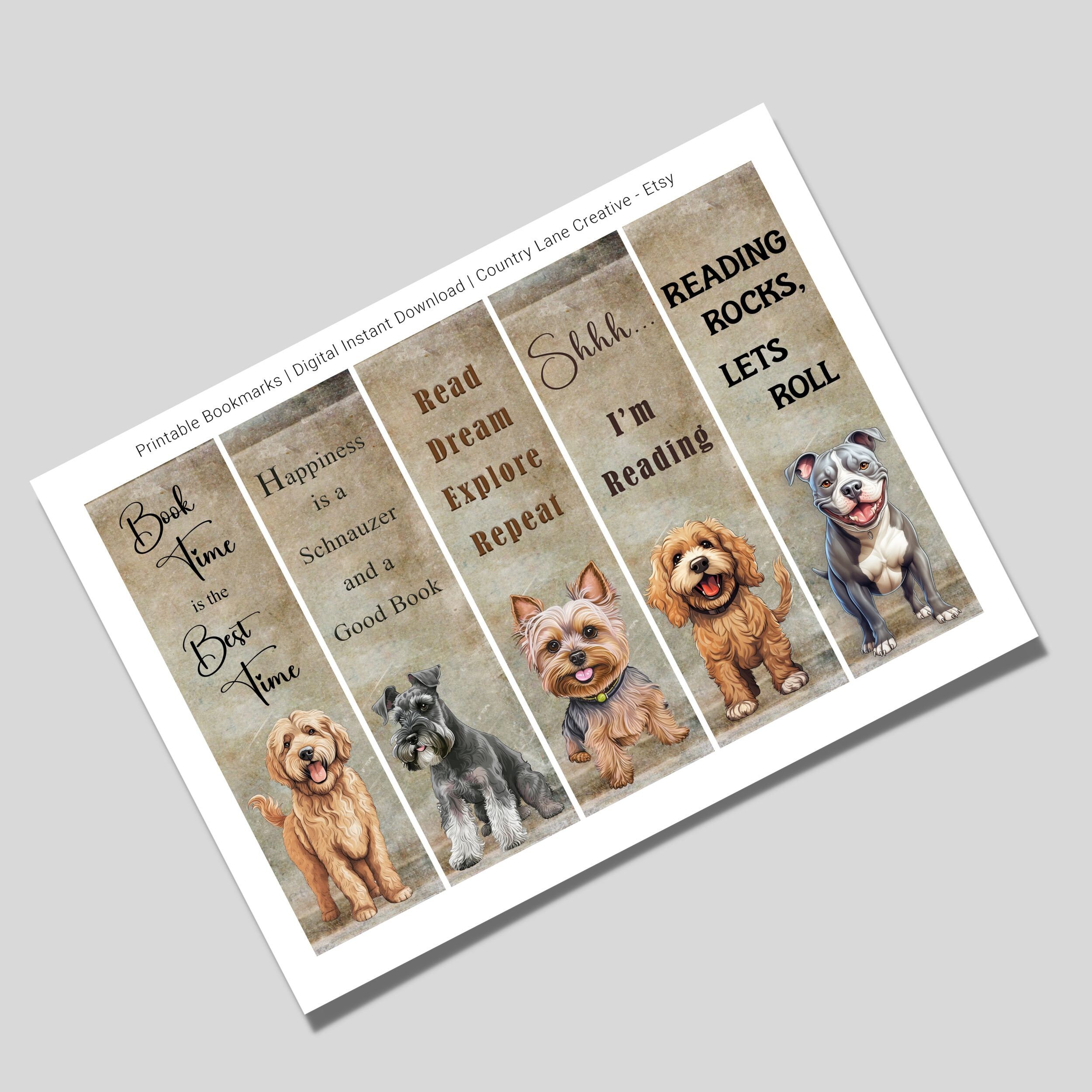 Printable Bookmarks, Dog Lover Bookmarks, Bookmark Set, Cute Bookmarks ...