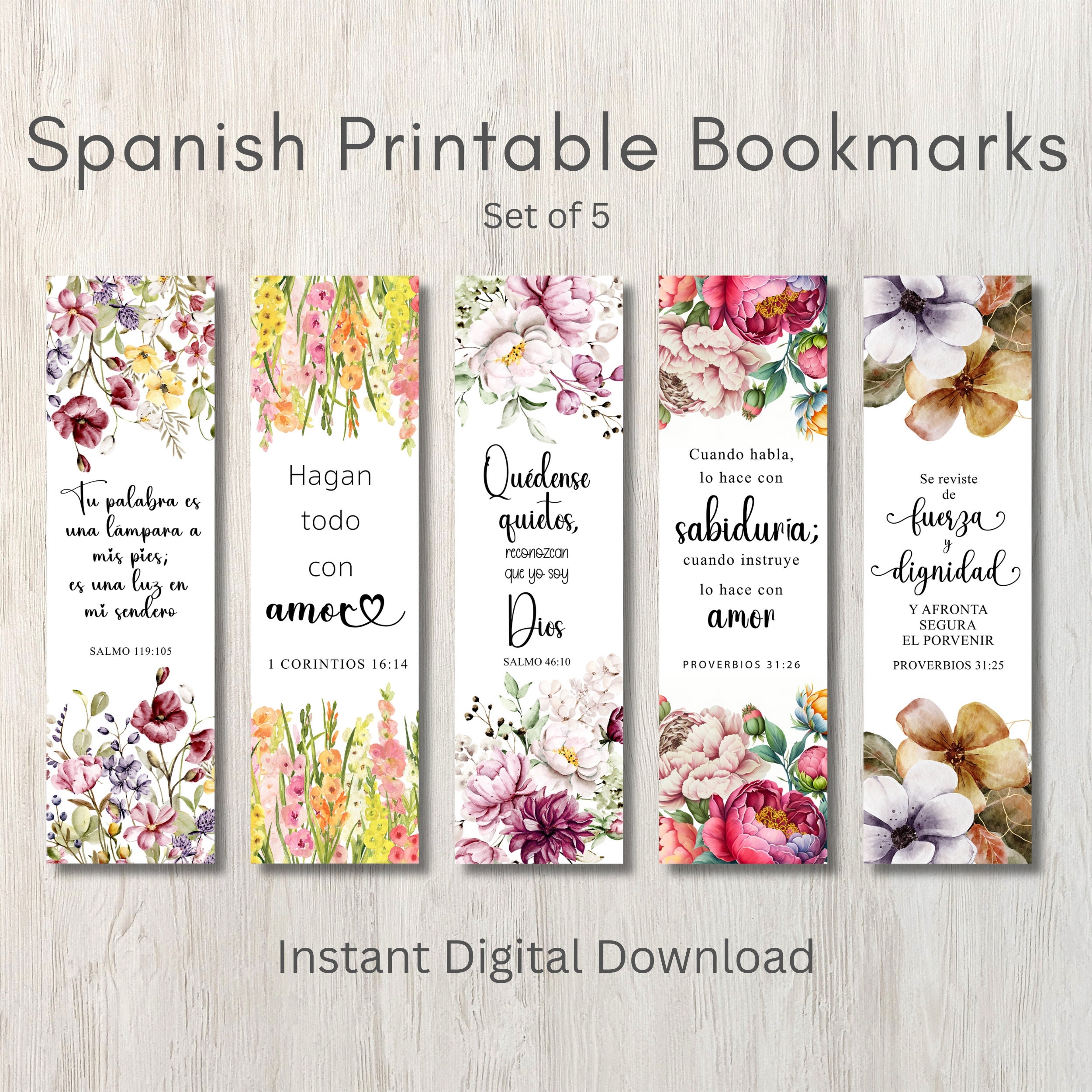 Spanish Bible Bookmarks, Bookmark Set, Printable Bible Verse Bookmarks ...