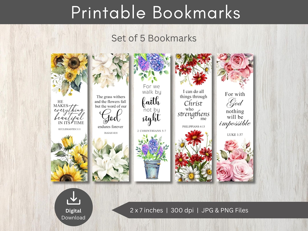Floral Bible Verse Bookmarks: Printable Scripture Set (digital Download ...