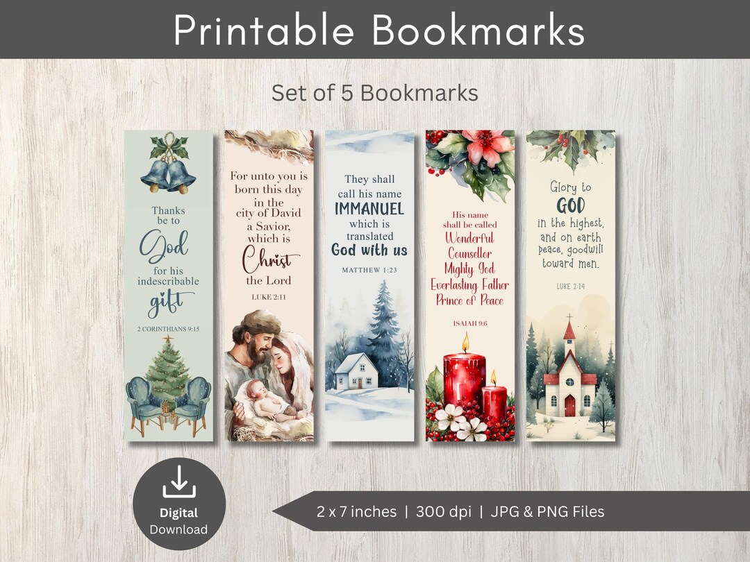 Christmas Printable Bookmarks Set With Bible Verses - Christian PNG ...
