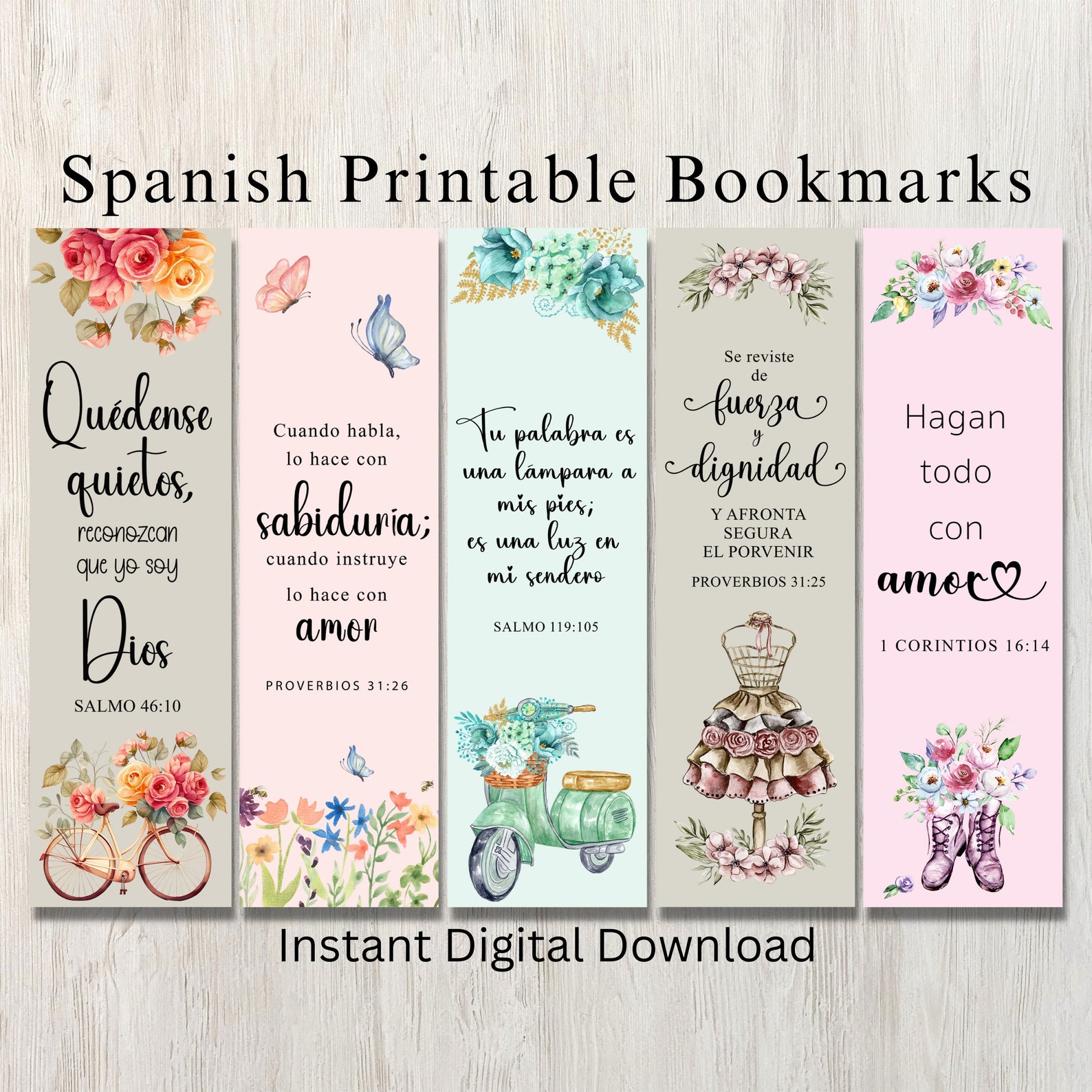 Spanish Bible Bookmarks, Bookmark Set, Printable Bible Verse Bookmarks ...