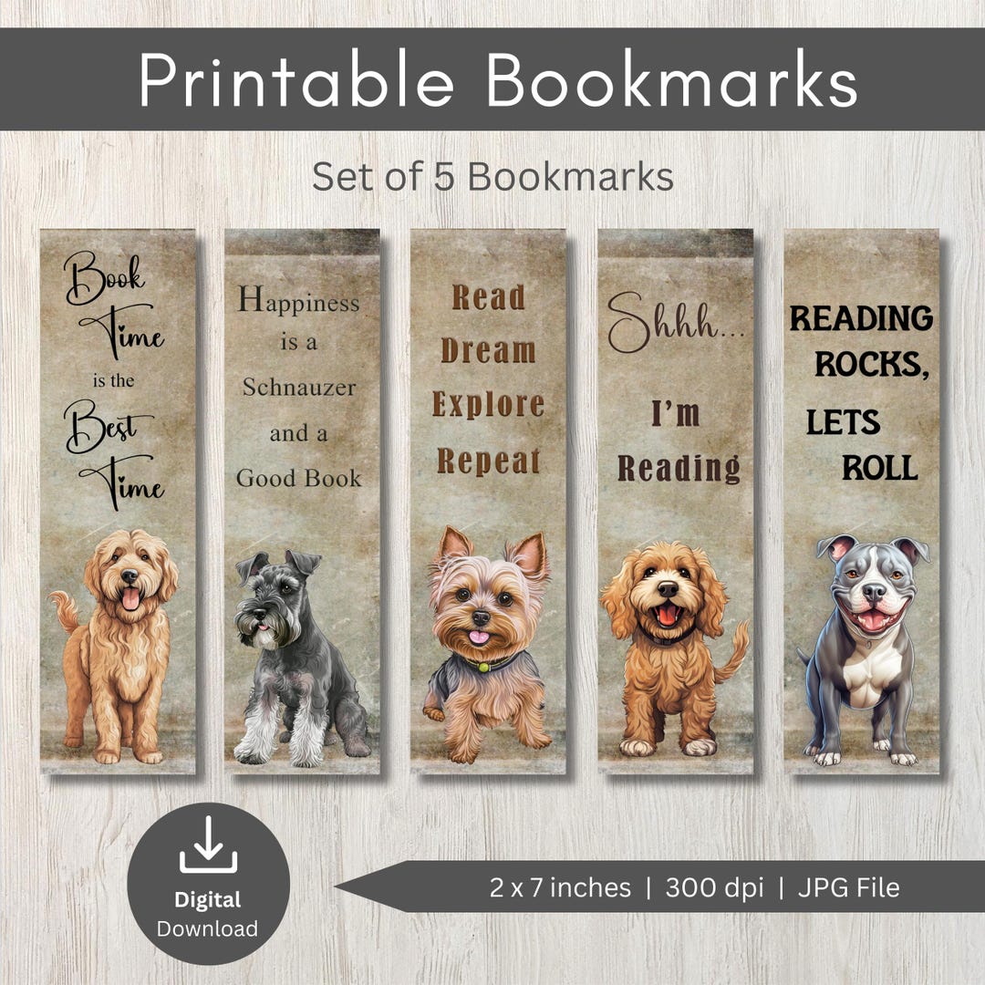 Printable Bookmarks, Dog Lover Bookmarks, Bookmark Set, Cute Bookmarks ...