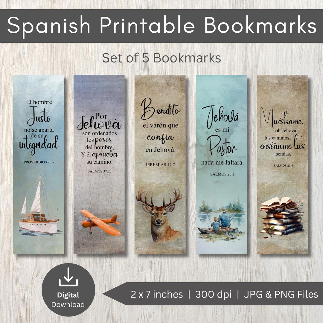 Set of 5 Spanish Bible Verse Printable Bookmarks, Christian Scripture ...