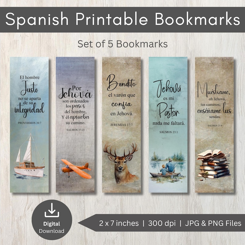 Set of 5 Spanish Bible Verse Printable Bookmarks, Christian Scripture ...