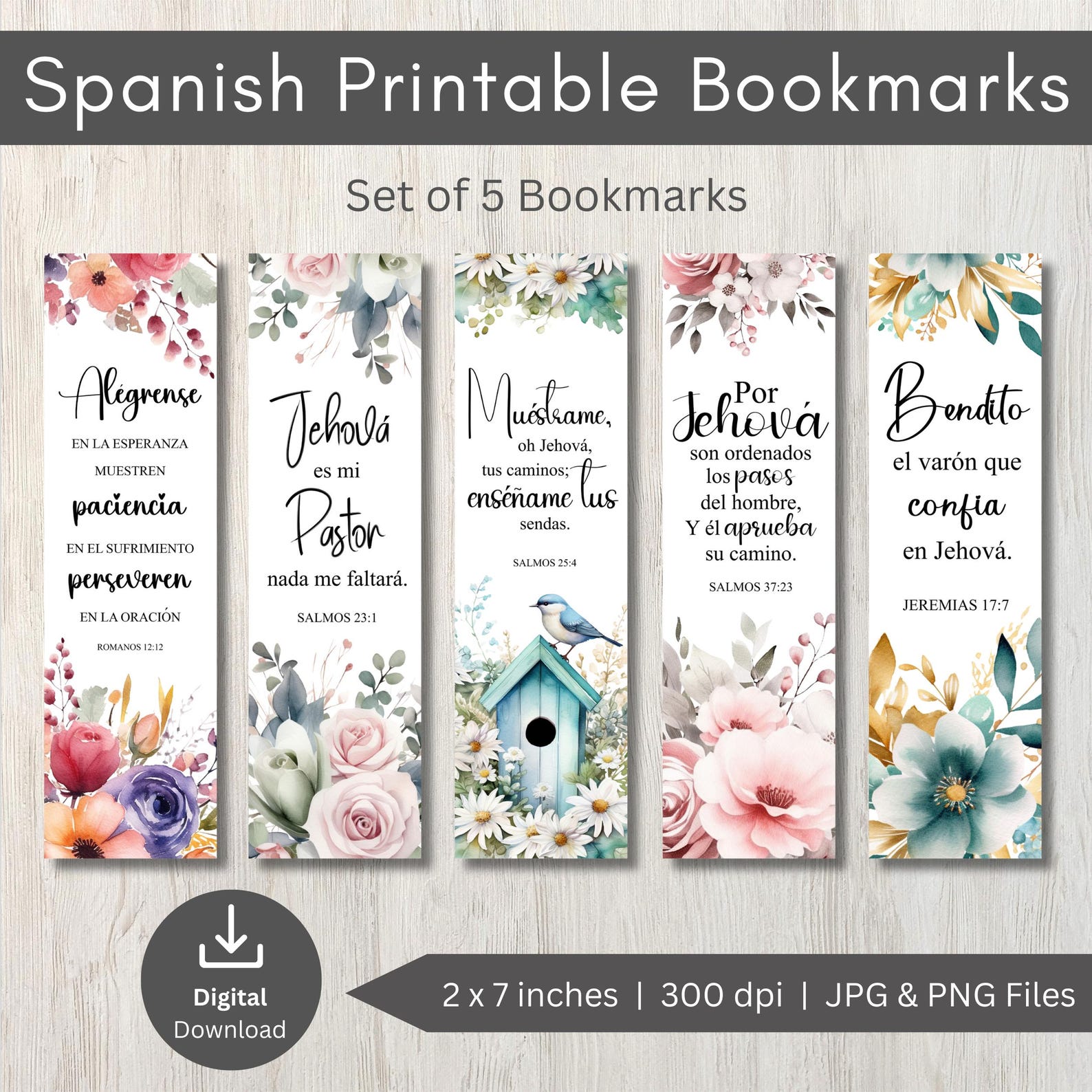 Spanish Bible Verse Bookmarks: Floral Scripture PNG (digital Download ...