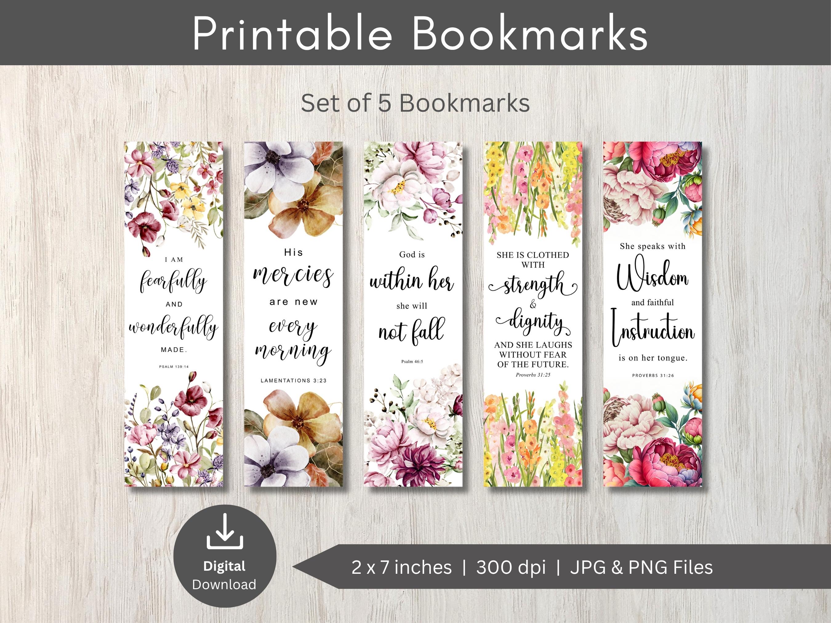 Printable Bookmarks, Bookmark Set, Bible Verse Bookmarks, Floral ...