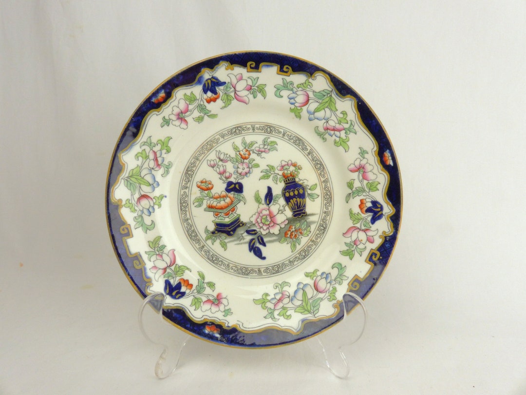 Antique English Pottery Display Plate in Poonah Pattern by G F Bowers ...