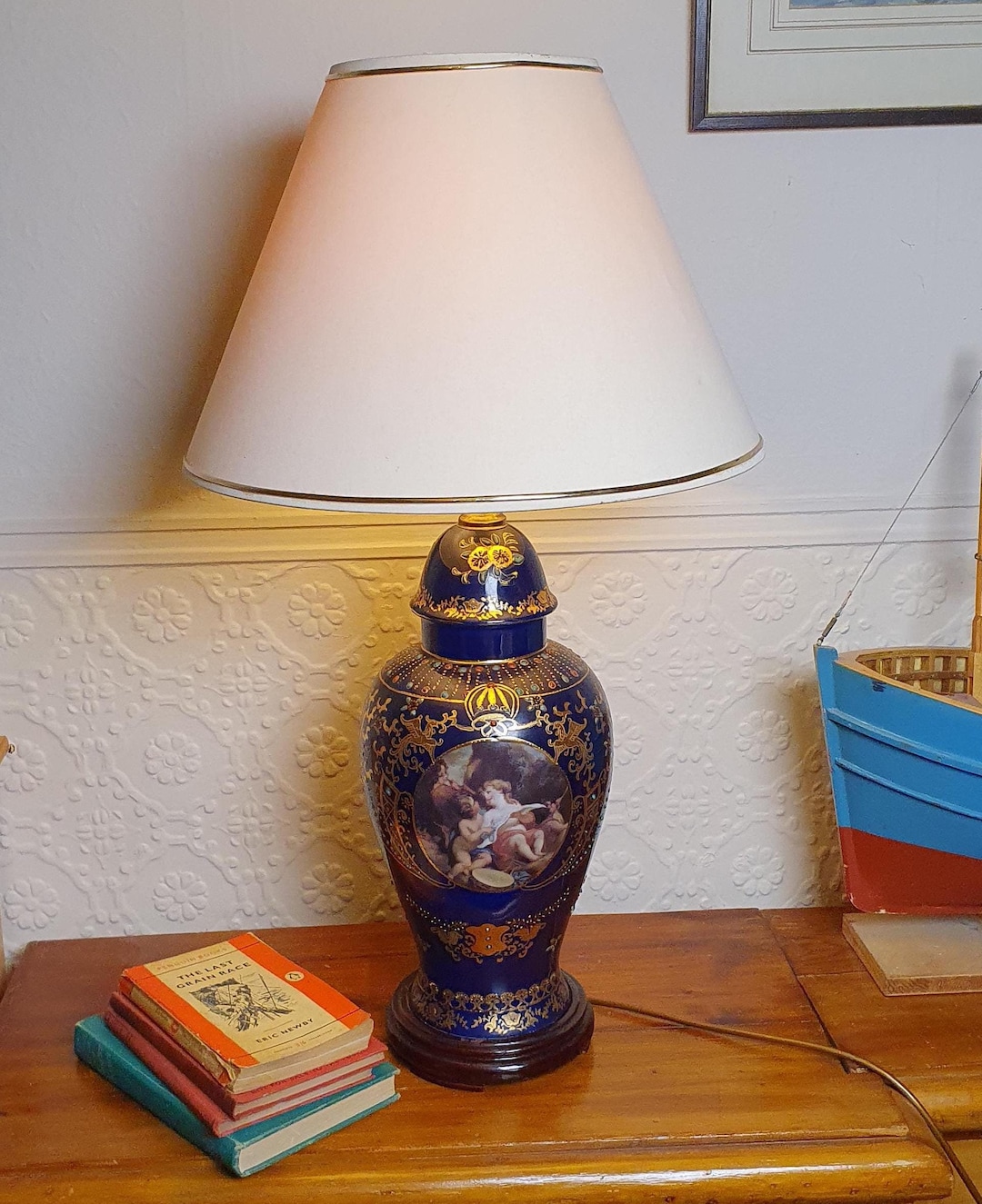 Vienna Style Table Lamp: Navy Blue Vase With Greco-roman Scenes - Etsy