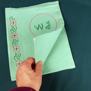 Vintage Hand Embroidered Book Cover: Green Floral Journal Cover (24x31 ...