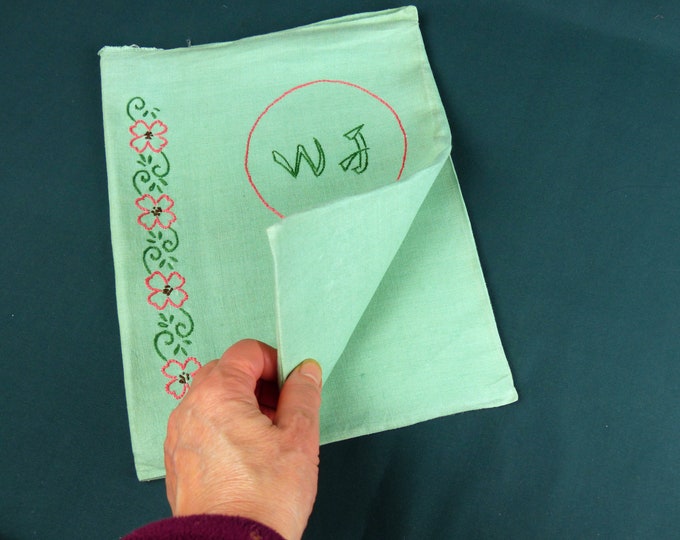 Vintage Hand Embroidered Book Cover. Journal Cover. Green With Initials ...
