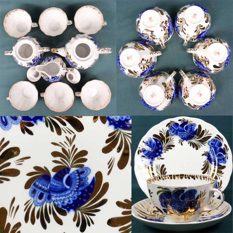 Lomonosov Russian Porcelain Tea Set Golden Garden pattern. | Etsy