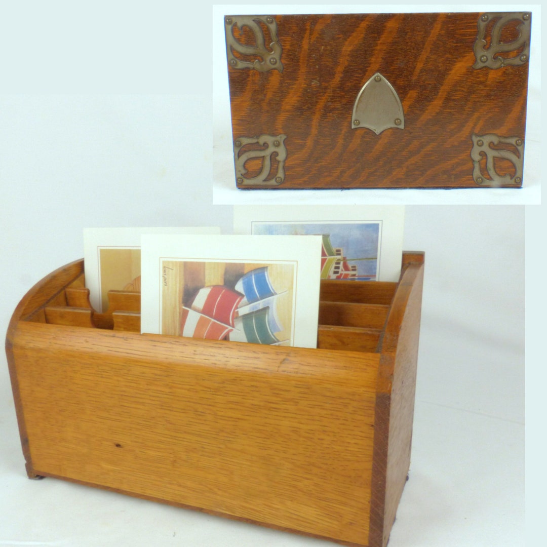 Vintage Wooden Letter Rack With Decorative Metal Ornaments on Back ...