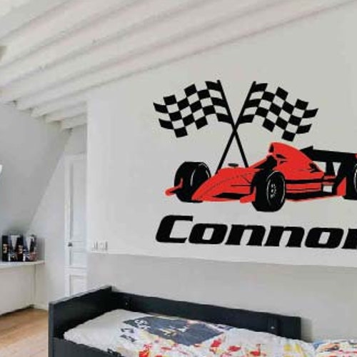 Personalized Name Wall Decal Racing Flags Wall Decal Boys Kids - Etsy