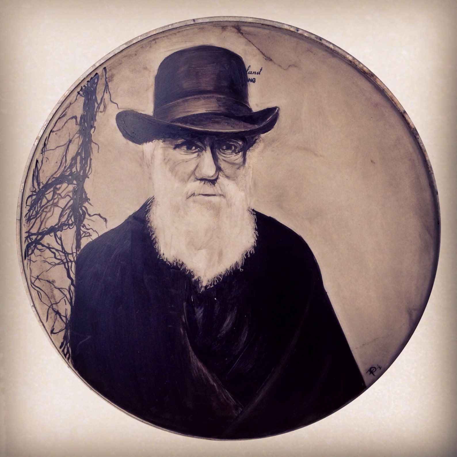 Charles Darwin Oil Portrait on a Vintage Drum Head Upcycled Artwork - Etsy