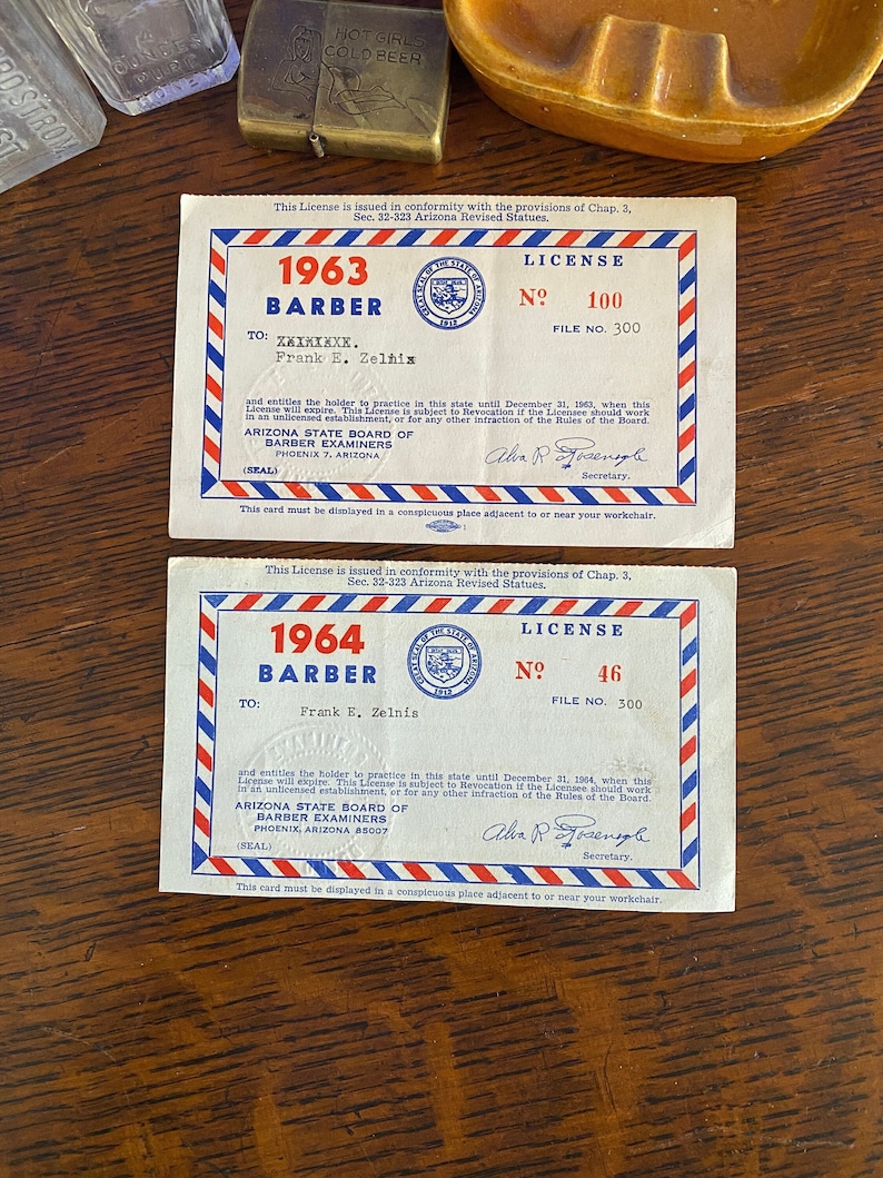 Vintage Barber License 1963-64 Arizona - Etsy