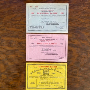 Vintage Barber Licenses - 1980 1981 1982 South Carolina - Etsy