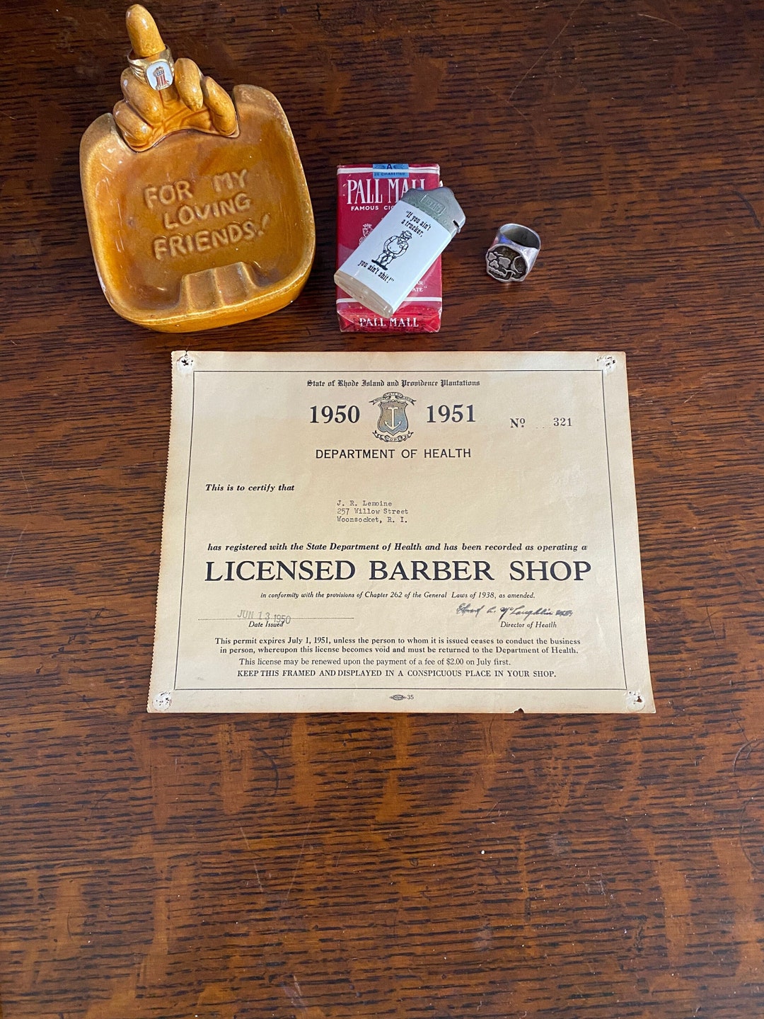 Vintage Barbershop License 1950-1951 Rhode Island - Etsy