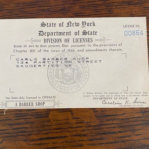 Vintage Barbershop License and Photo - 1962-1964 New York - Etsy
