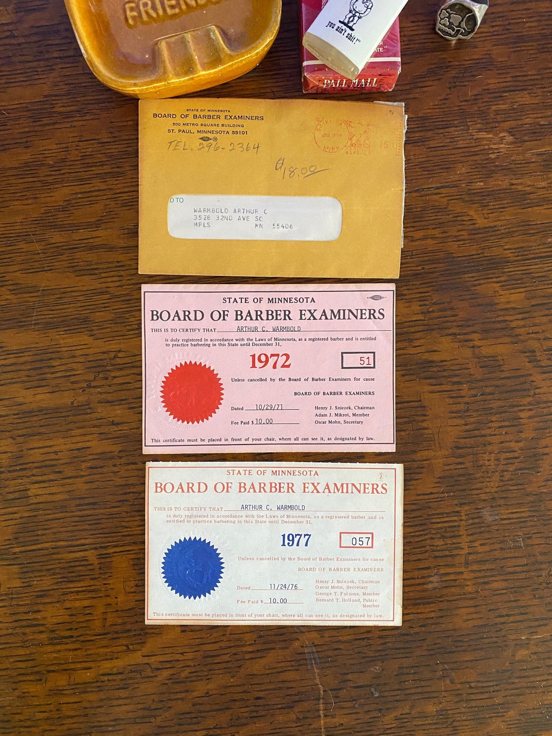 Vintage Barber Licenses - 1972 1977 1979 Minnesota - Etsy