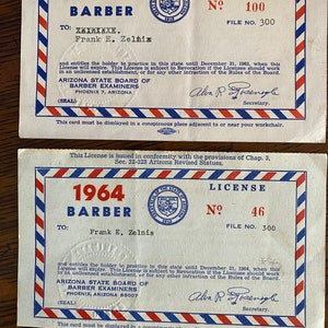 Vintage Barber License - 1963-64 Arizona - Etsy