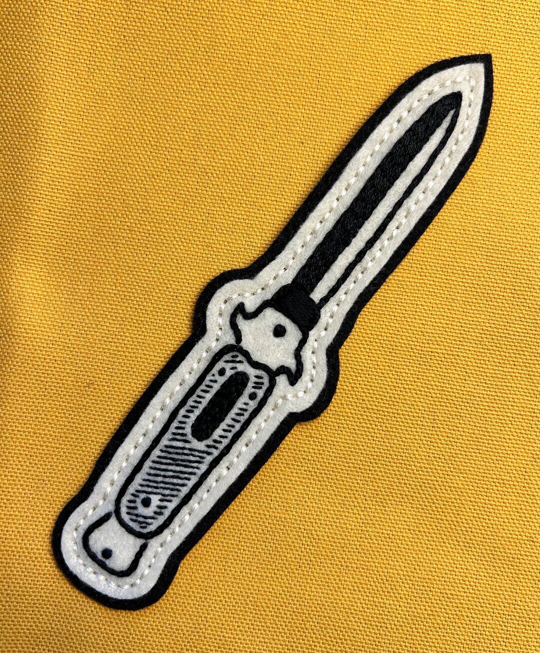 Handmade / Hand Embroidered off White & Black Felt Patch - Switchblade ...