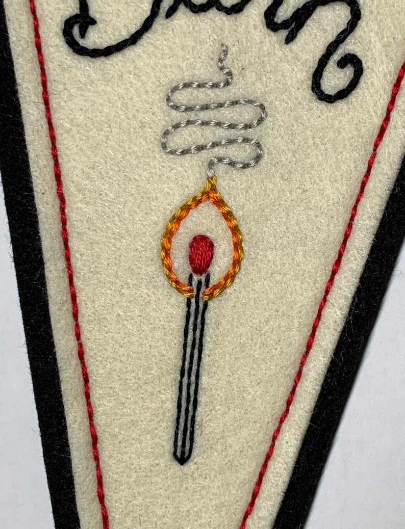 Handmade / Hand Embroidered Black & off White Felt Pennant - Etsy