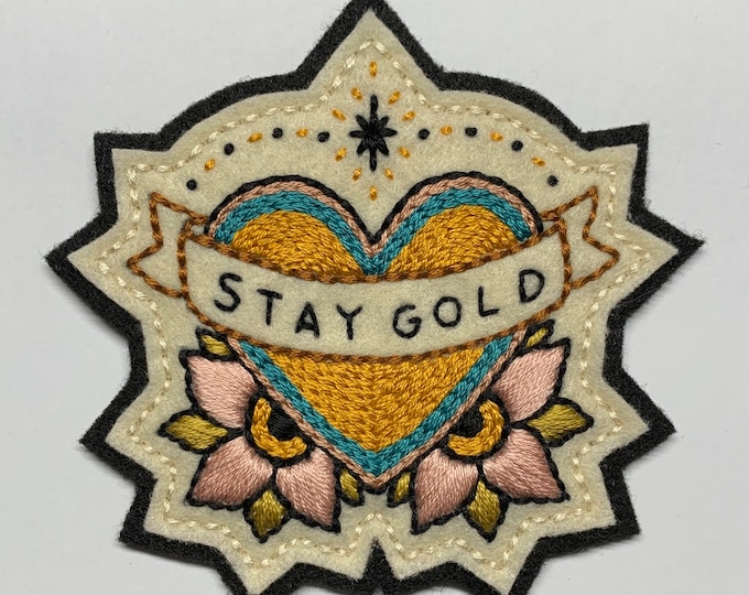 Handmade / Hand Embroidered Off-white & Black Felt Patch - 'stay Gold ...