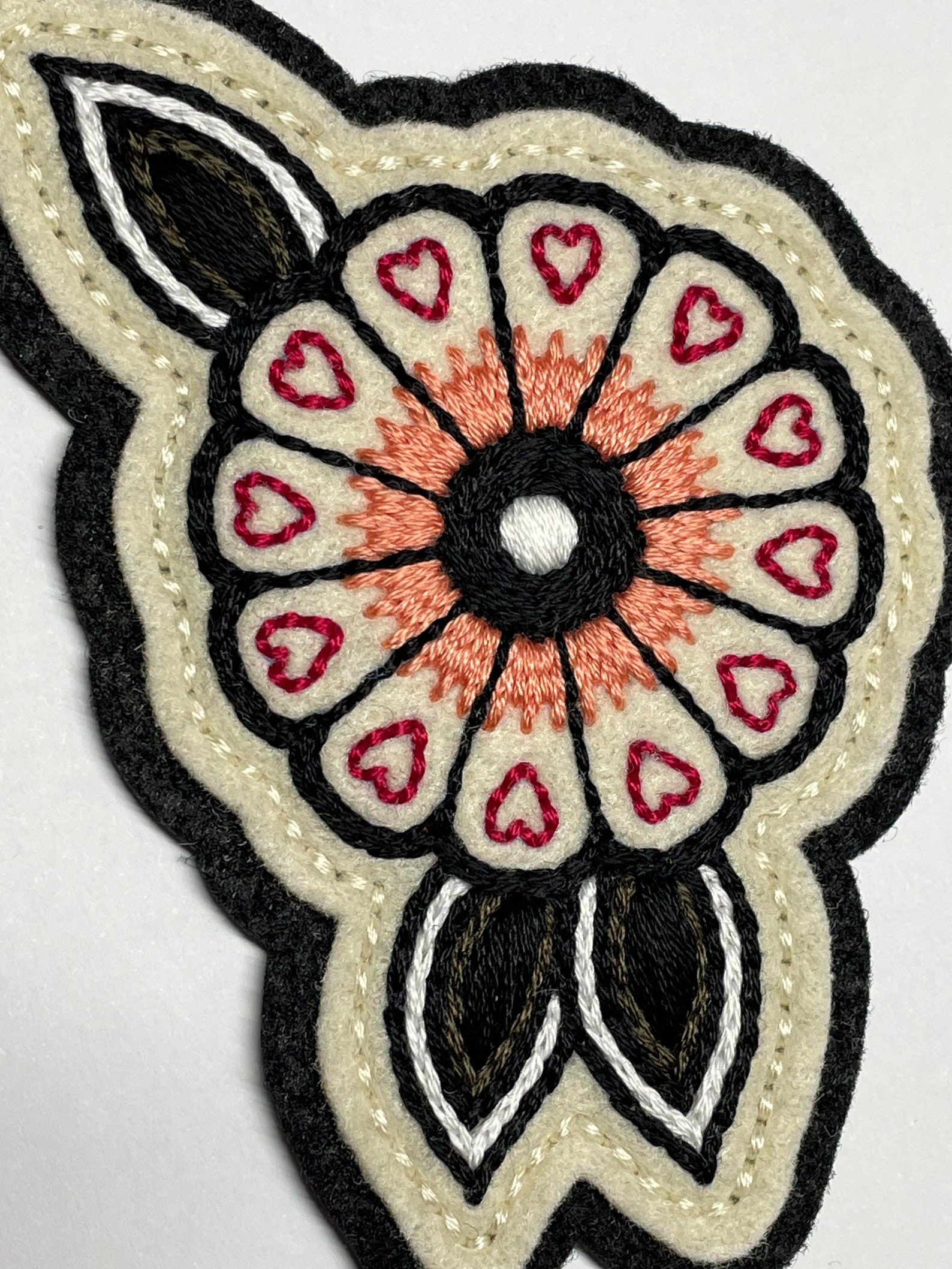 Handmade / hand embroidered black & off white felt patch | Etsy