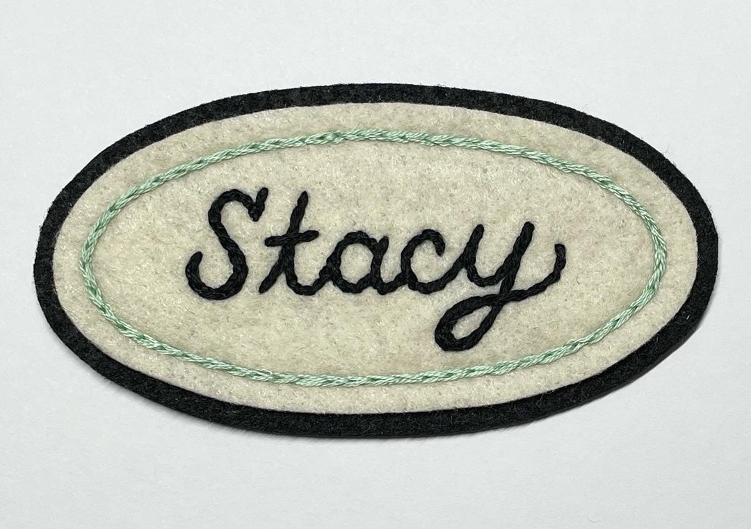 Handmade / Hand Embroidered off White & Black Felt Patch - Custom Name ...