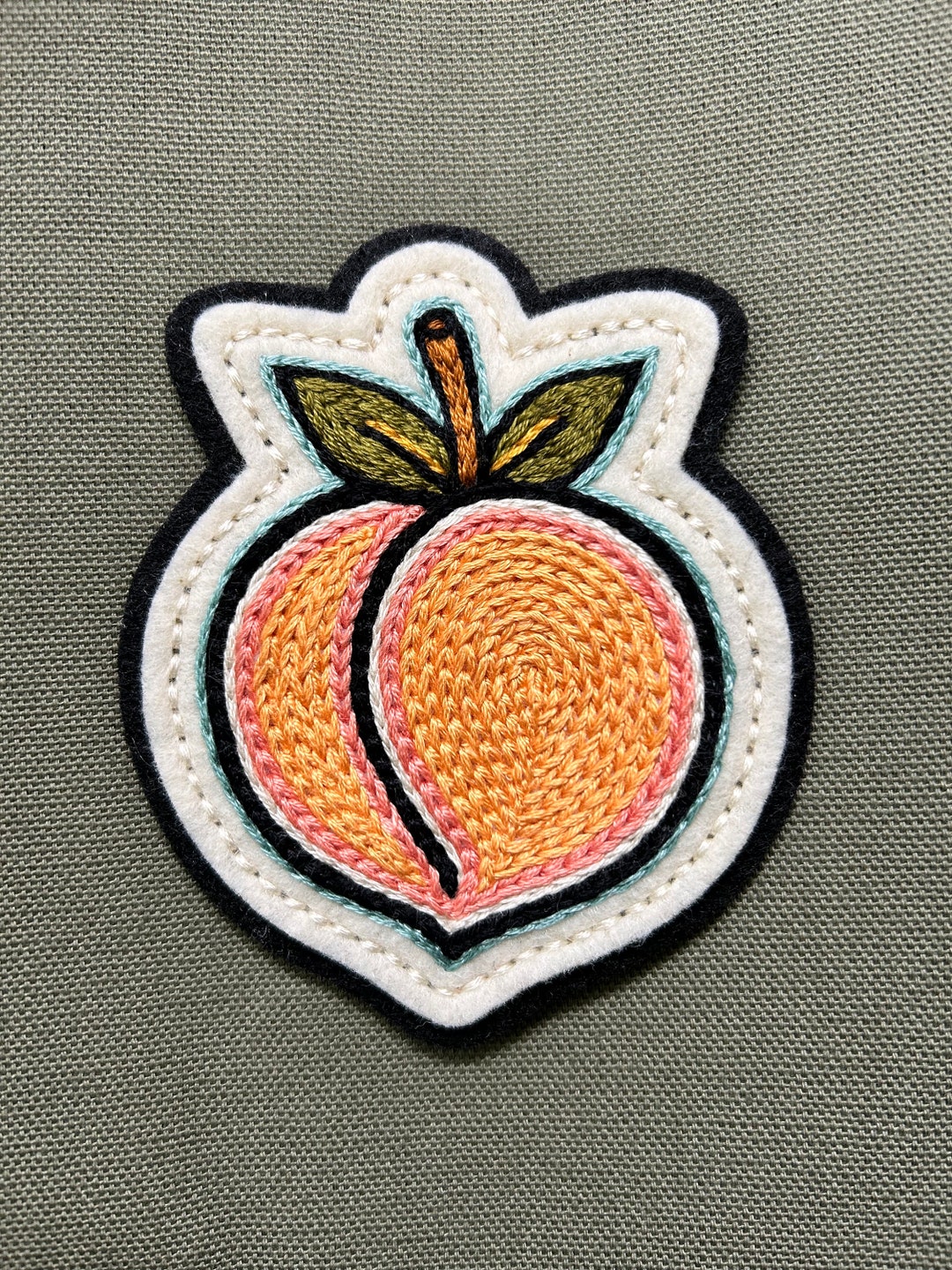 Handmade / Hand Embroidered Off-white & Black Felt Patch Pink and ...