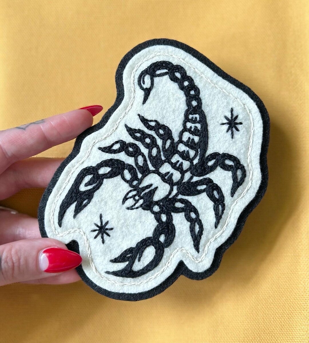Handmade / Hand Embroidered off White & Black Felt Patch - Traditional ...