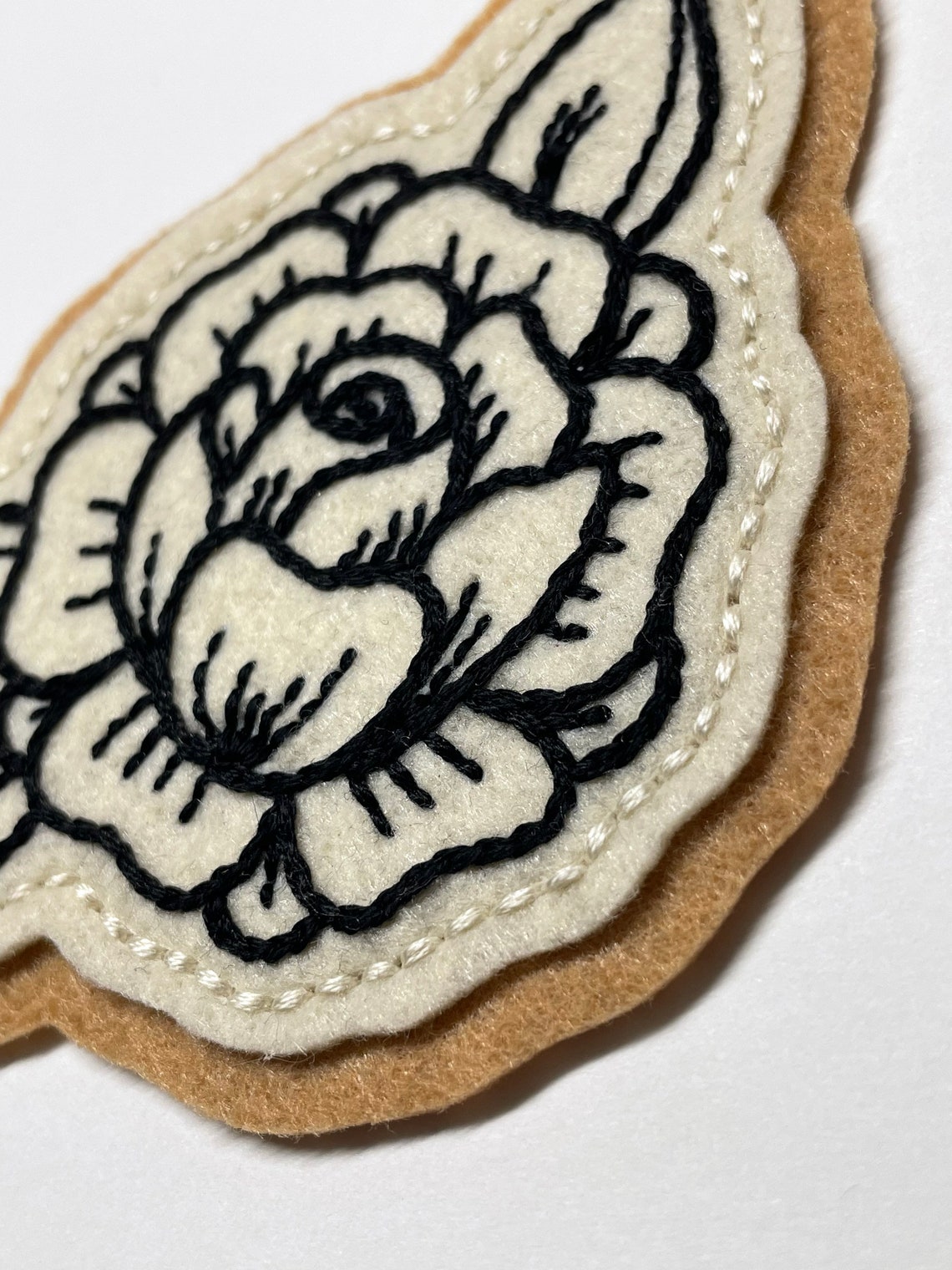 Handmade / hand embroidered tan & off white felt patch small | Etsy