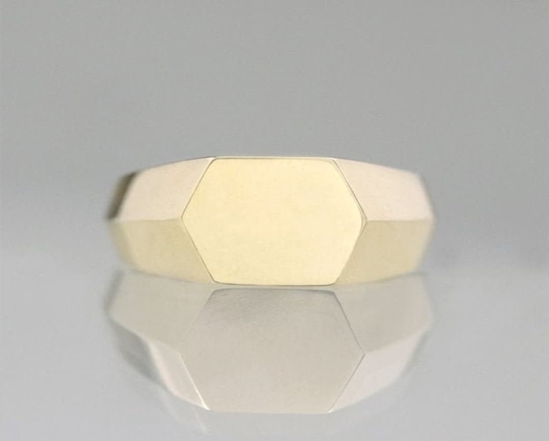 Unisex Hexagon Signet Ring | Engraving Offered | Solid 14K Gold ...