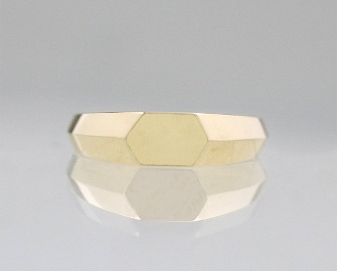 Baby Hexagon Signet Ring | Engraving Offered | Solid 14K Gold ...