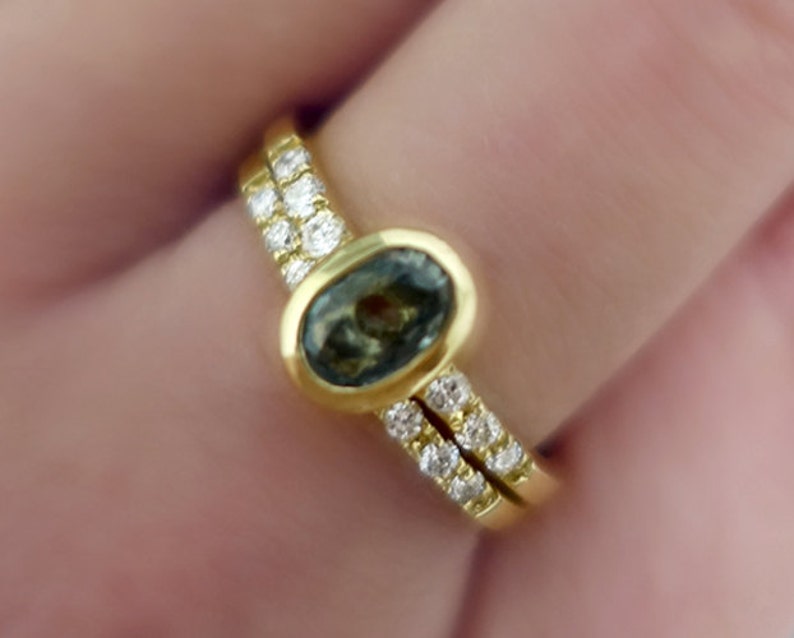 Gemstone Engagement Ring Set Green Sapphire Ring and - Etsy