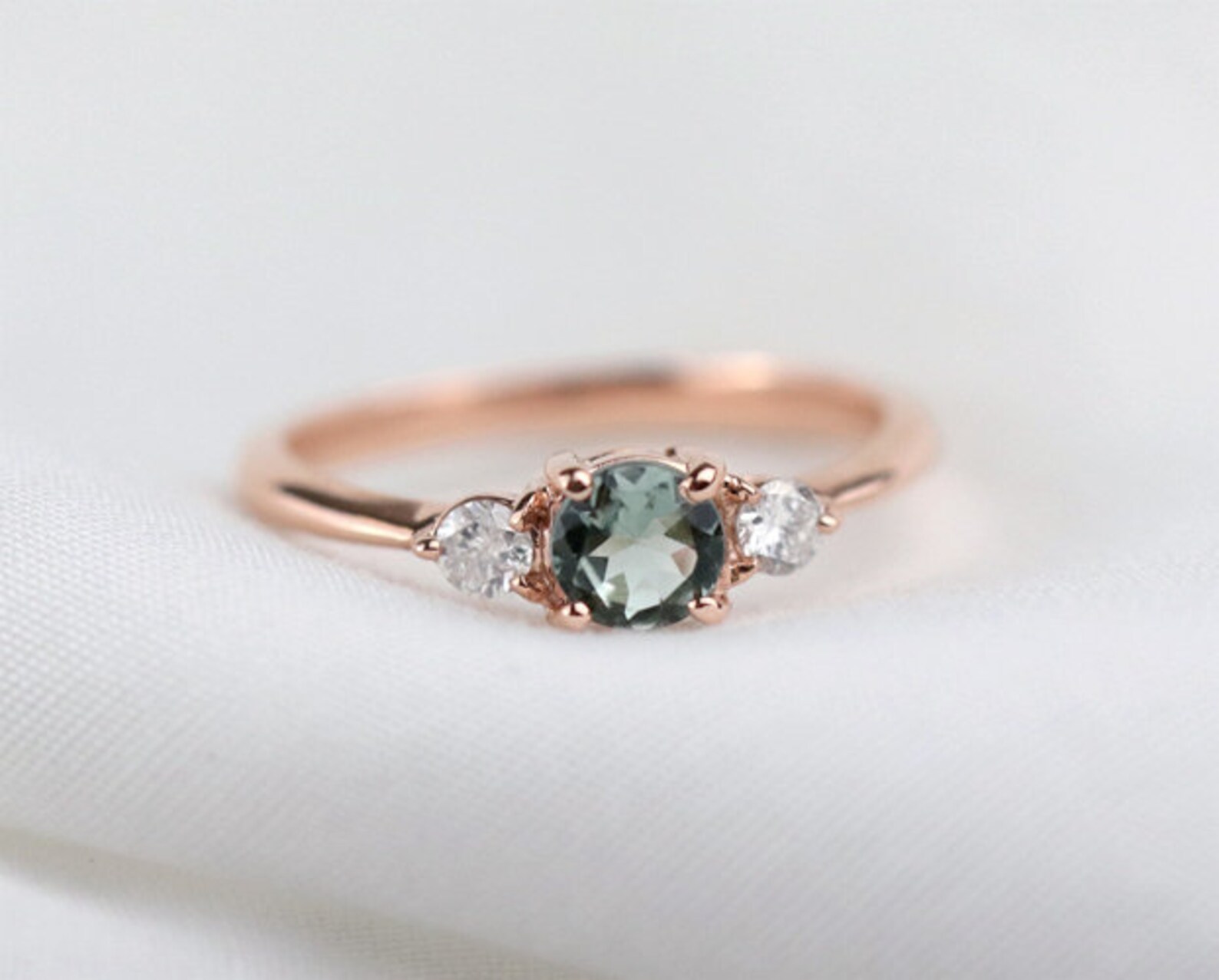 Blue-grey Tourmaline and Diamond Ring Solid 14K Gold | Etsy