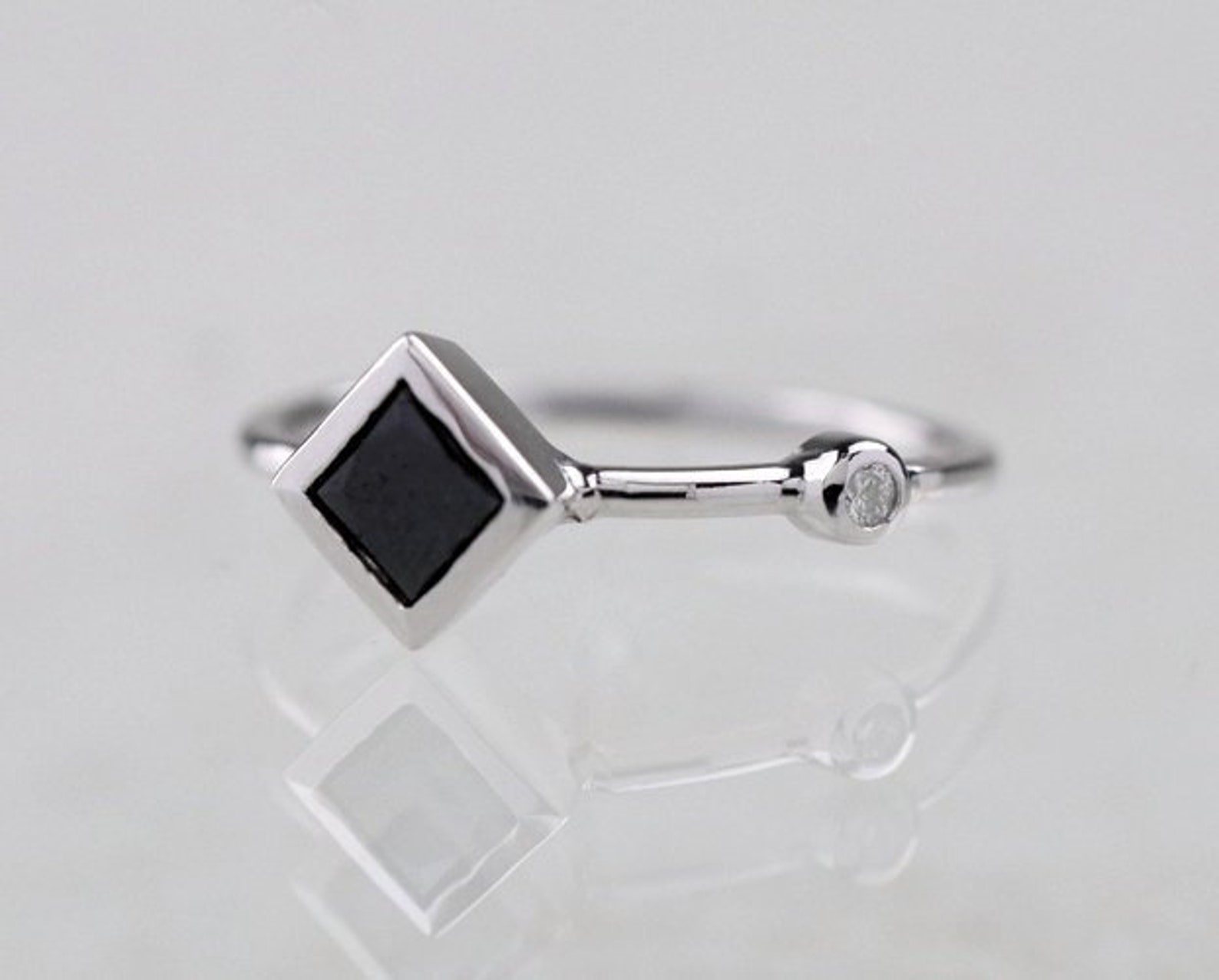 Princess Cut Black Diamond Stackable Ring | Solid 14K Gold | Polished ...
