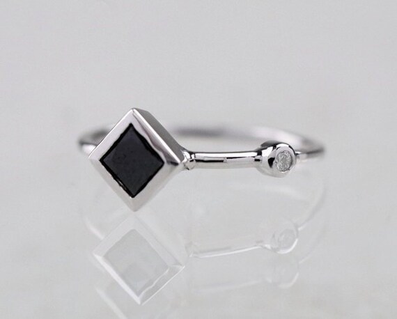 Princess Cut Black Diamond Stackable Ring Solid 14K Gold | Etsy