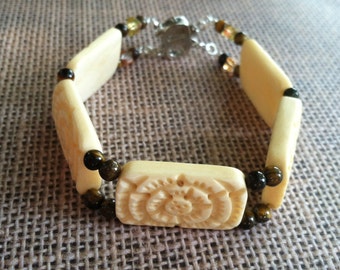Carved bone bracelet | Etsy